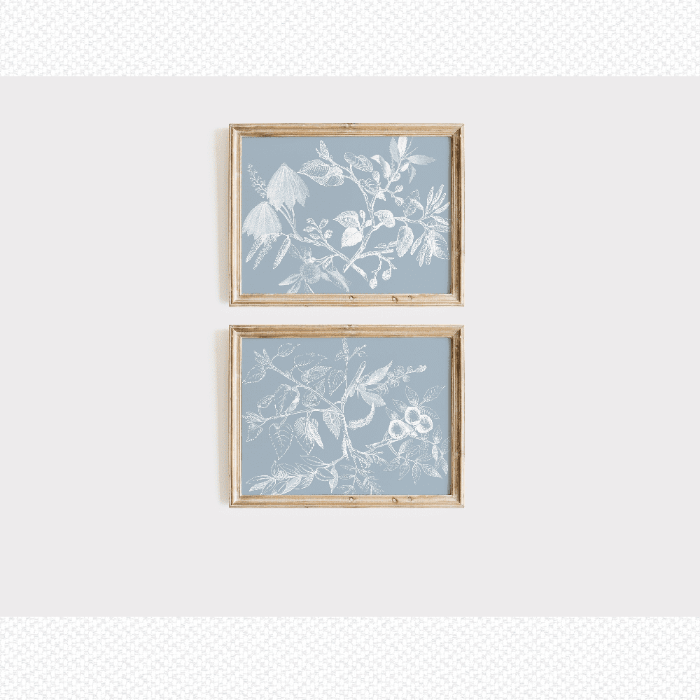 Blue Botanical Nature Floral Branch Vintage Inspired Poster Prints ...