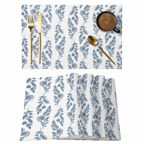 Blue Botanical Placemats Set of 6 Pastoral Elegant Spring Floral Place ...