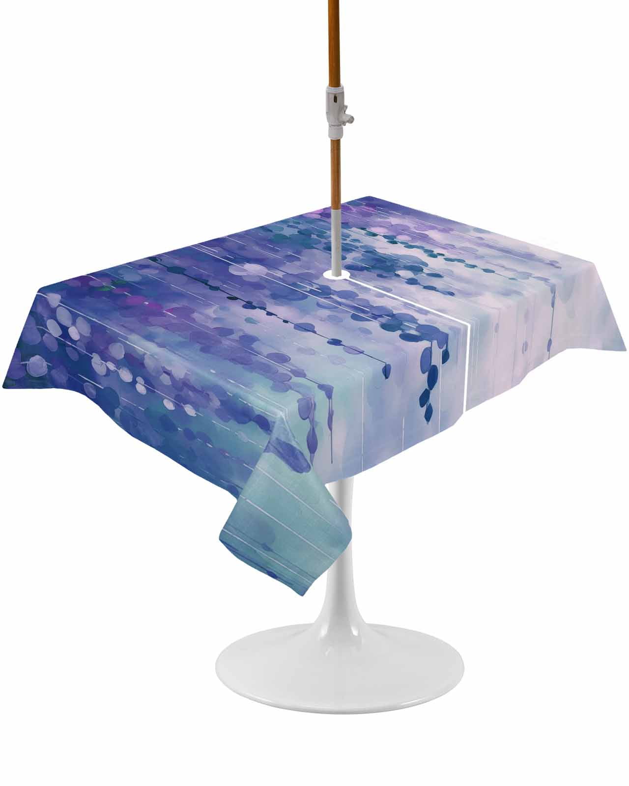 Blue Botanical Rectangle Outdoor Tablecloth, Waterproof Table Cloth ...