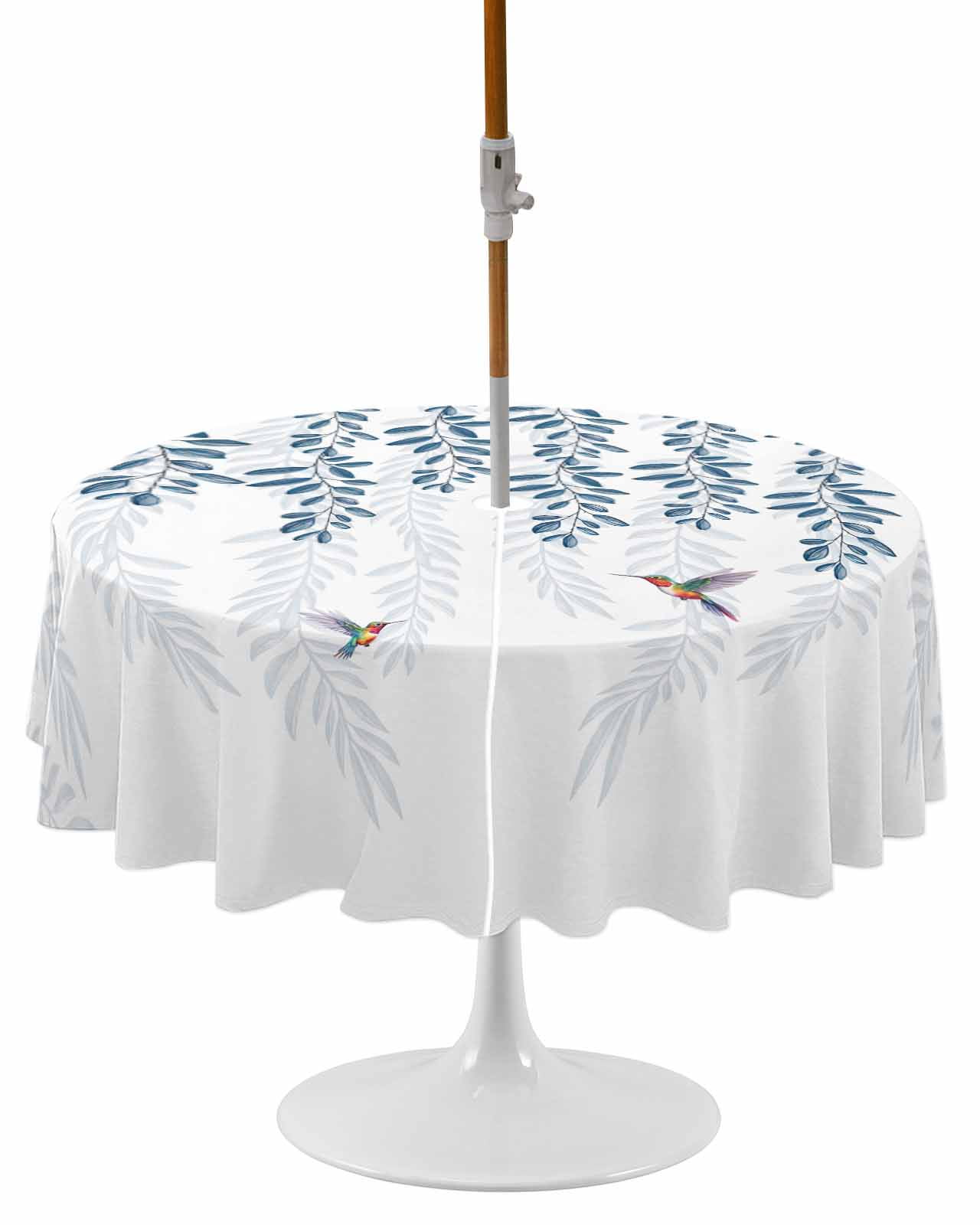 Blue Botanical Round Outdoor Tablecloth, Waterproof Table Cloth Cover ...