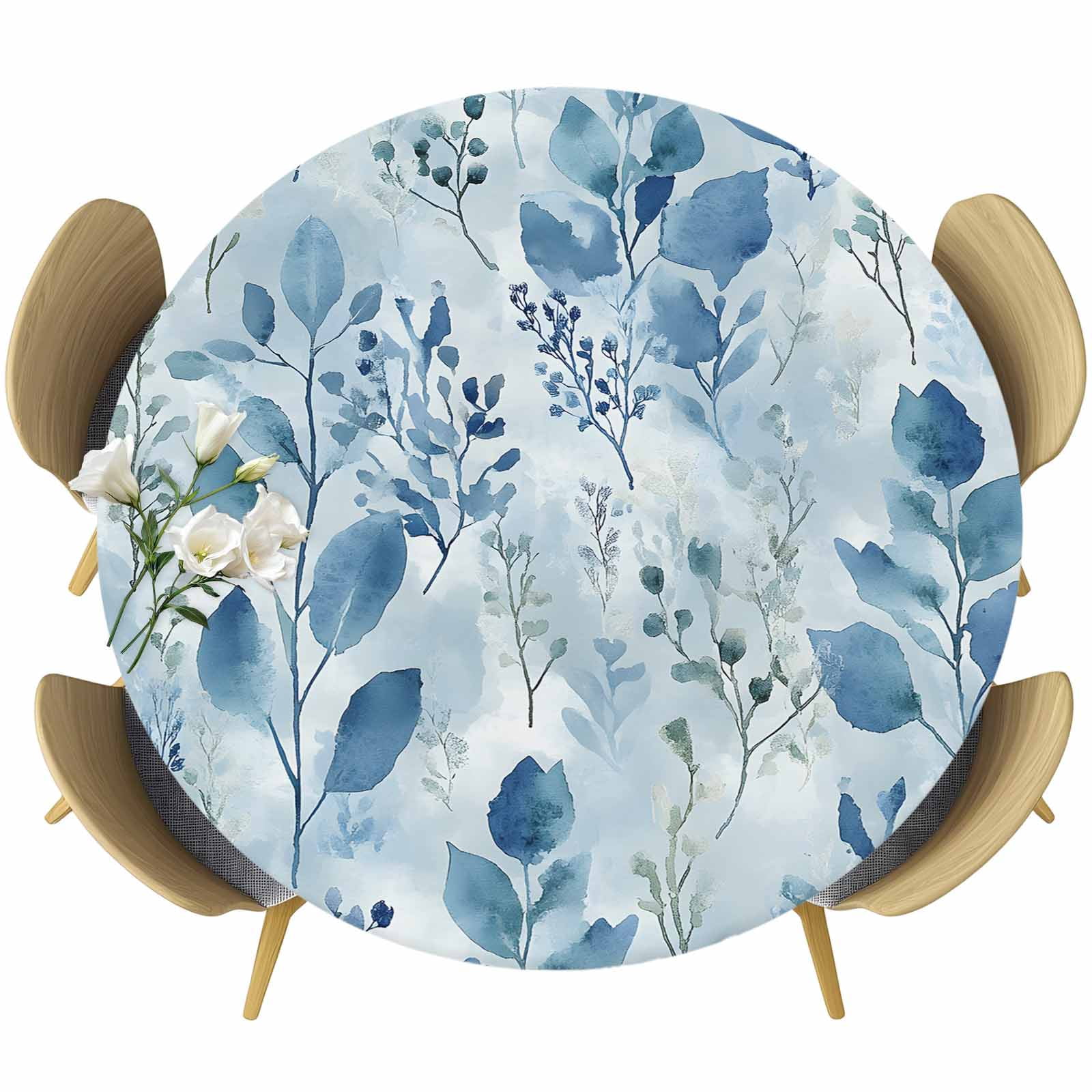 Blue Botanical Round Tablecloth 36-44 Inch Round Fitted Table Cloth ...