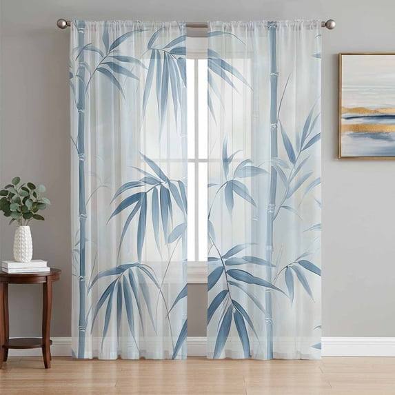 Blue Botanical Sheer Curtains 84 Inch Length 2 Panels Set, Pastoral ...