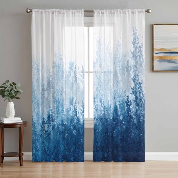 Blue Botanical Sheer Curtains 84 Inch Length 2 Panels Set, Spring ...