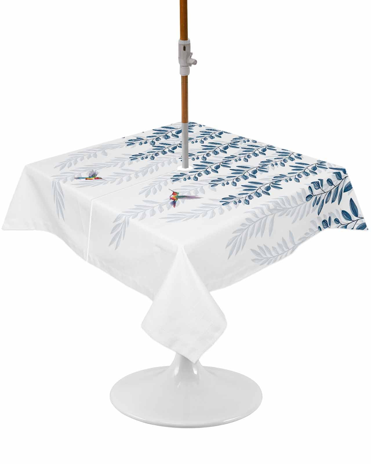 Blue Botanical Square Outdoor Tablecloth, Waterproof Table Cloth Cover ...