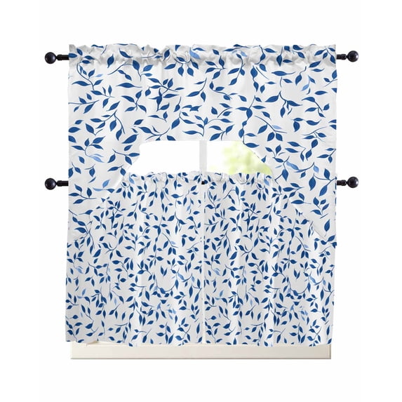 Blue Botanical Swag Kitchen Curtains Sets for Windows 24 Inch Length ...