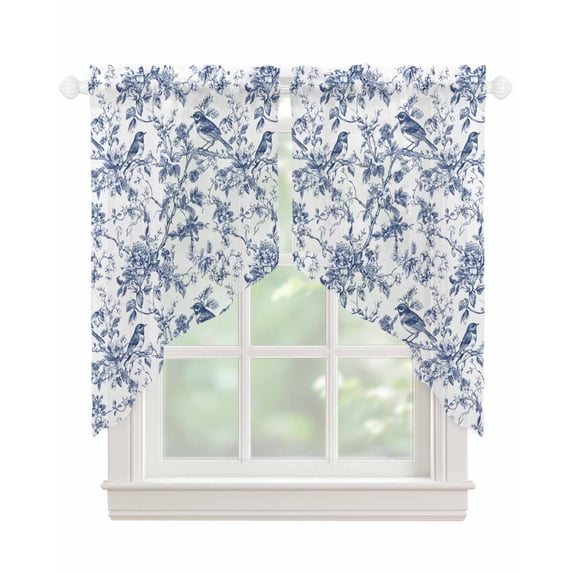 Blue Botanical Swag Valances for Windows, Vintage Botanical Birds Rod ...