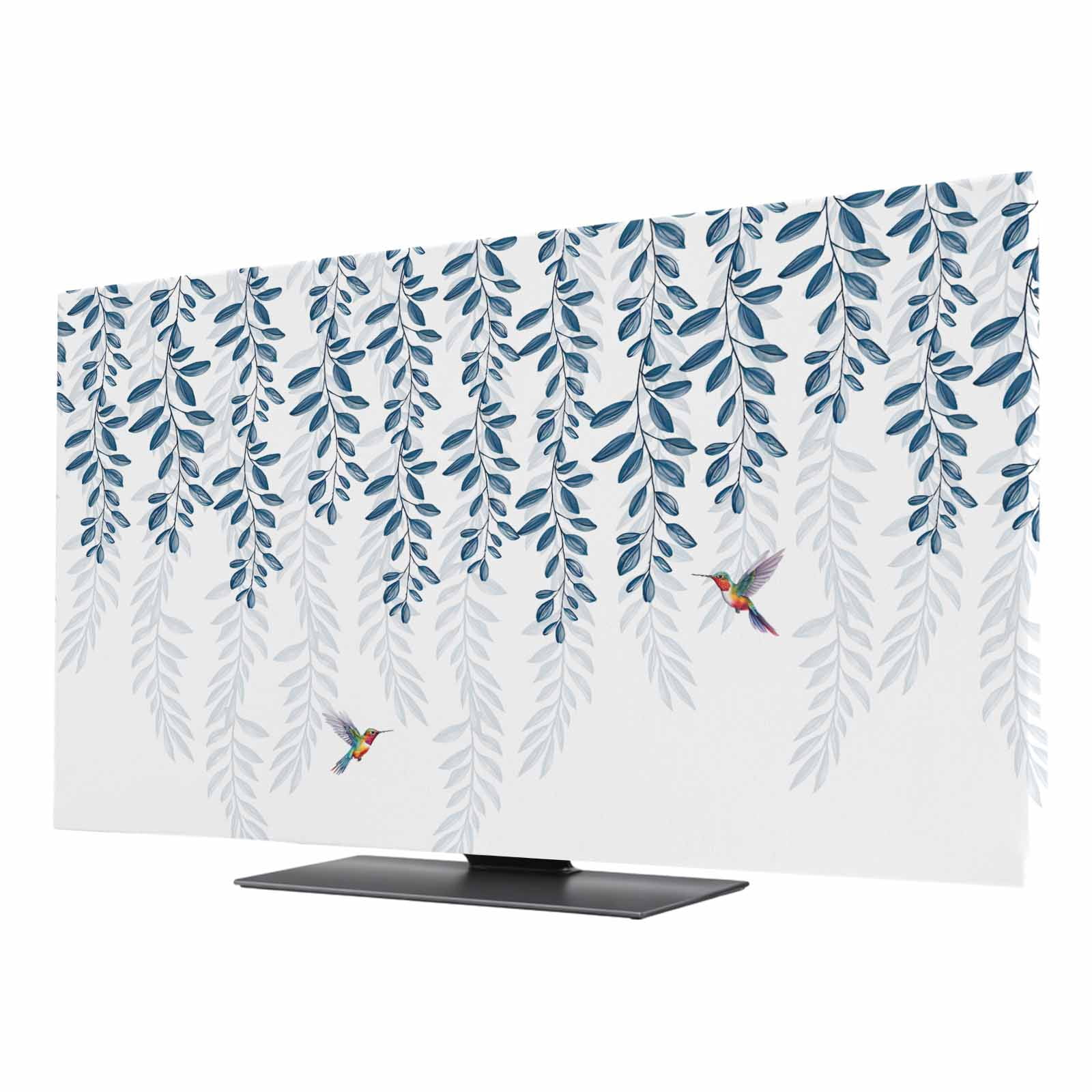Blue Botanical TV Cover for 85 Inch Screen, Stretch Fabric Dustproof TV ...