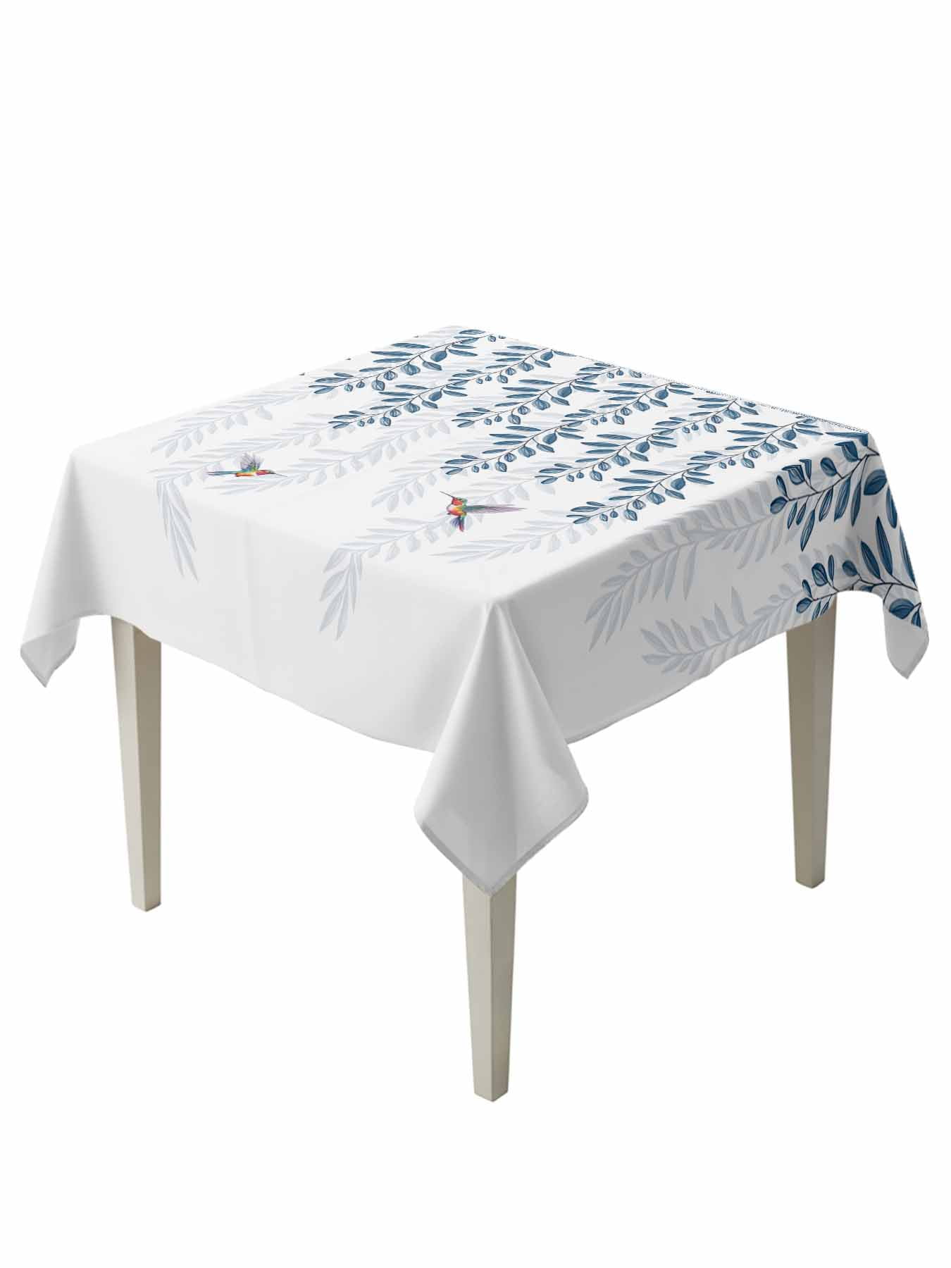 Blue Botanical Table Cloth, Pastoral Spring Floral Summer Birds ...