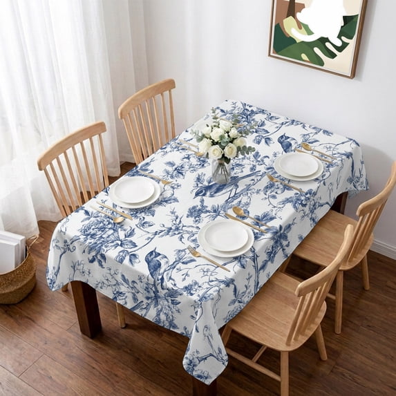 Blue Botanical Table Cloth Waterproof Tablecloths, Vintage Botanical ...