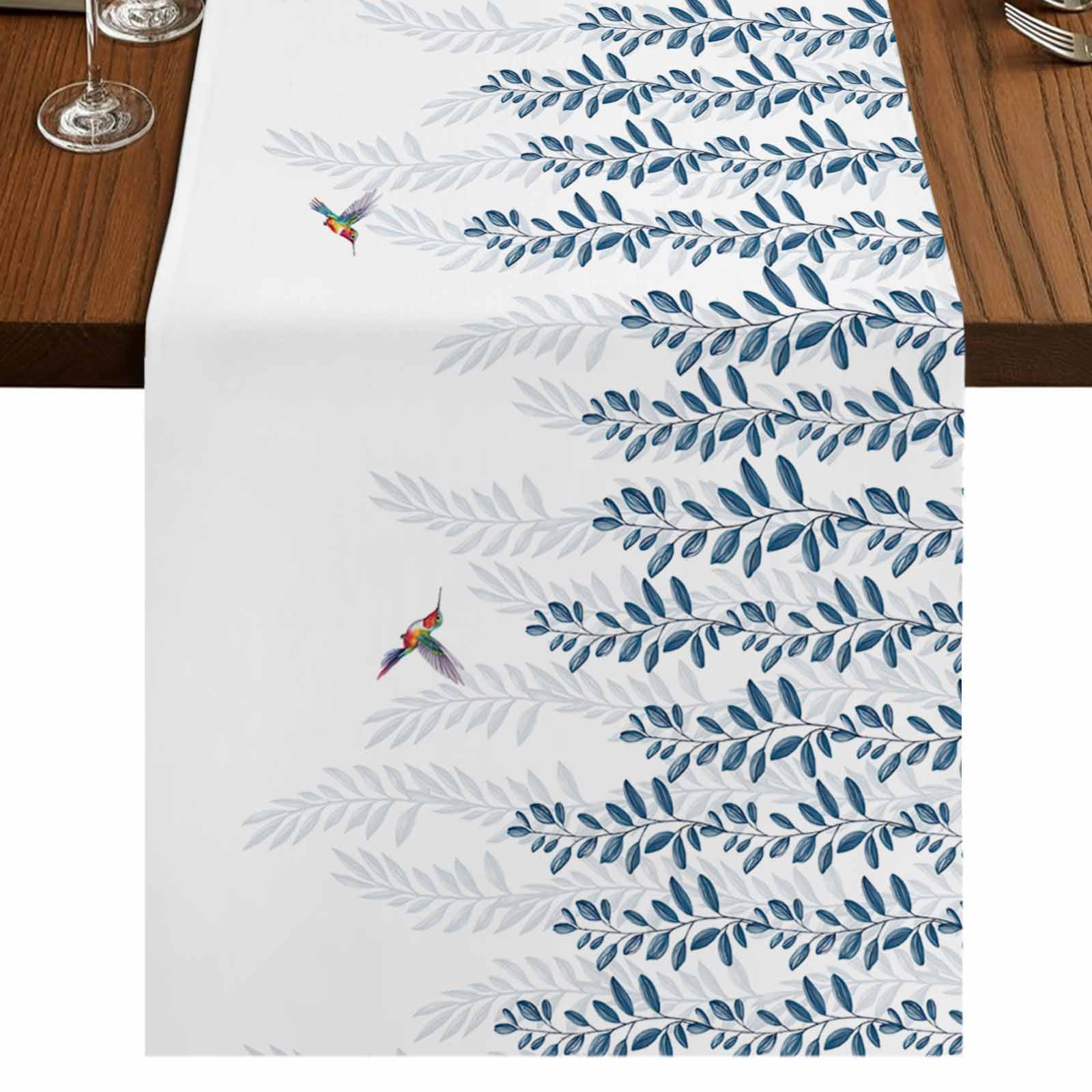 Blue Botanical Table Runner 108 Inches Long,Pastoral Spring Floral ...