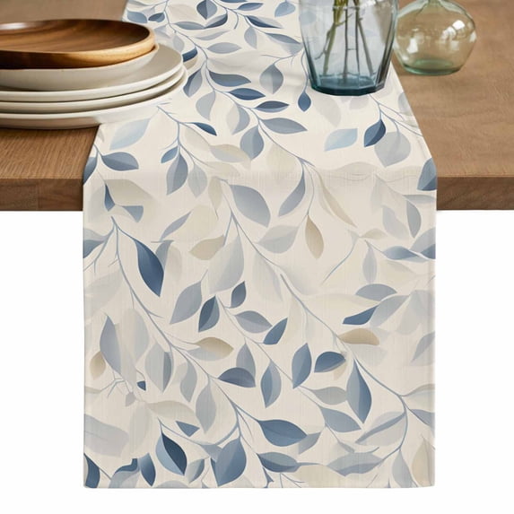 Blue Botanical Table Runner, Farmhouse Spring Summer Plant Washable ...