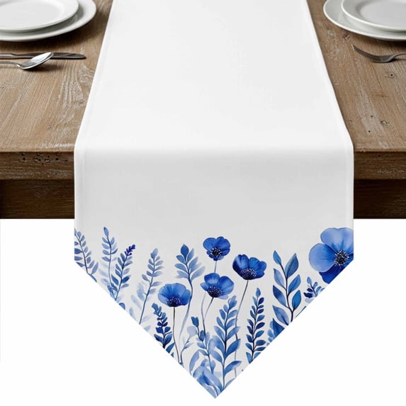 Blue Botanical Table Runner Linen Burlap Table Runner 36 Inches Small ...
