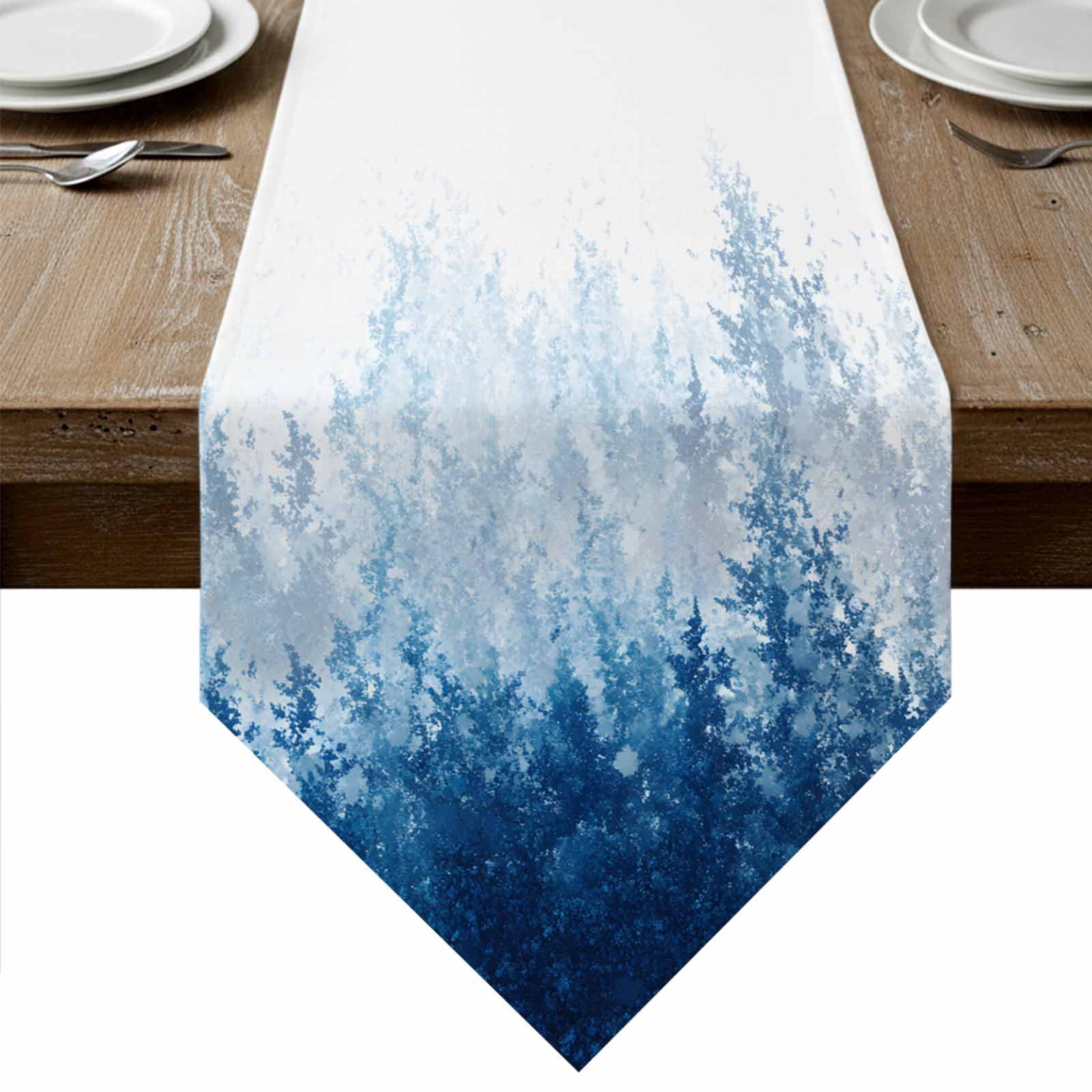 Blue Botanical Table Runner Linen Burlap Table Runner 60 Inches Long ...