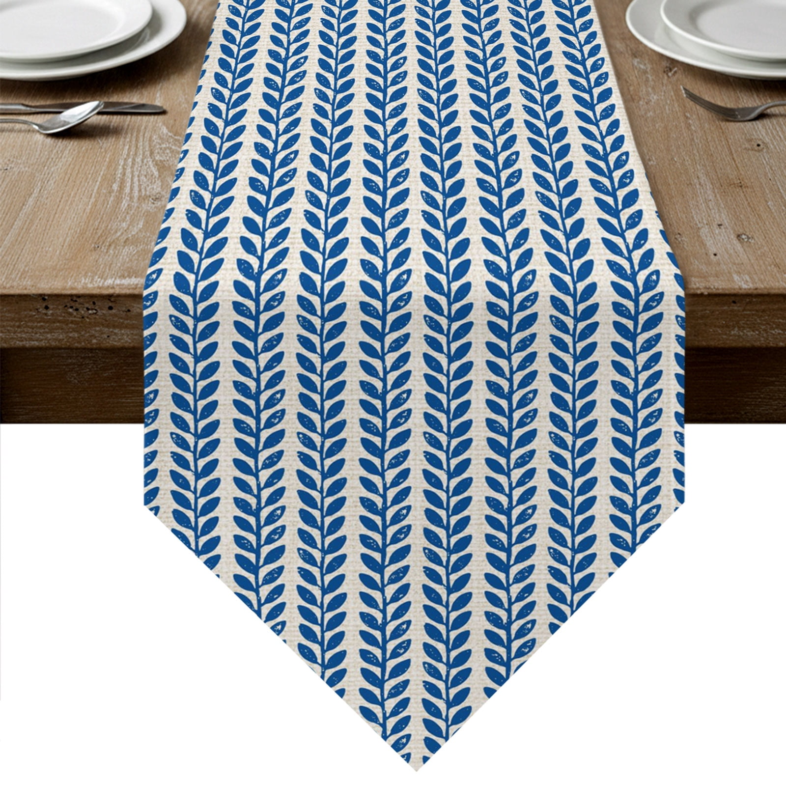 Blue Botanical Table Runner Linen Burlap Table Runner 70 Inches Long ...
