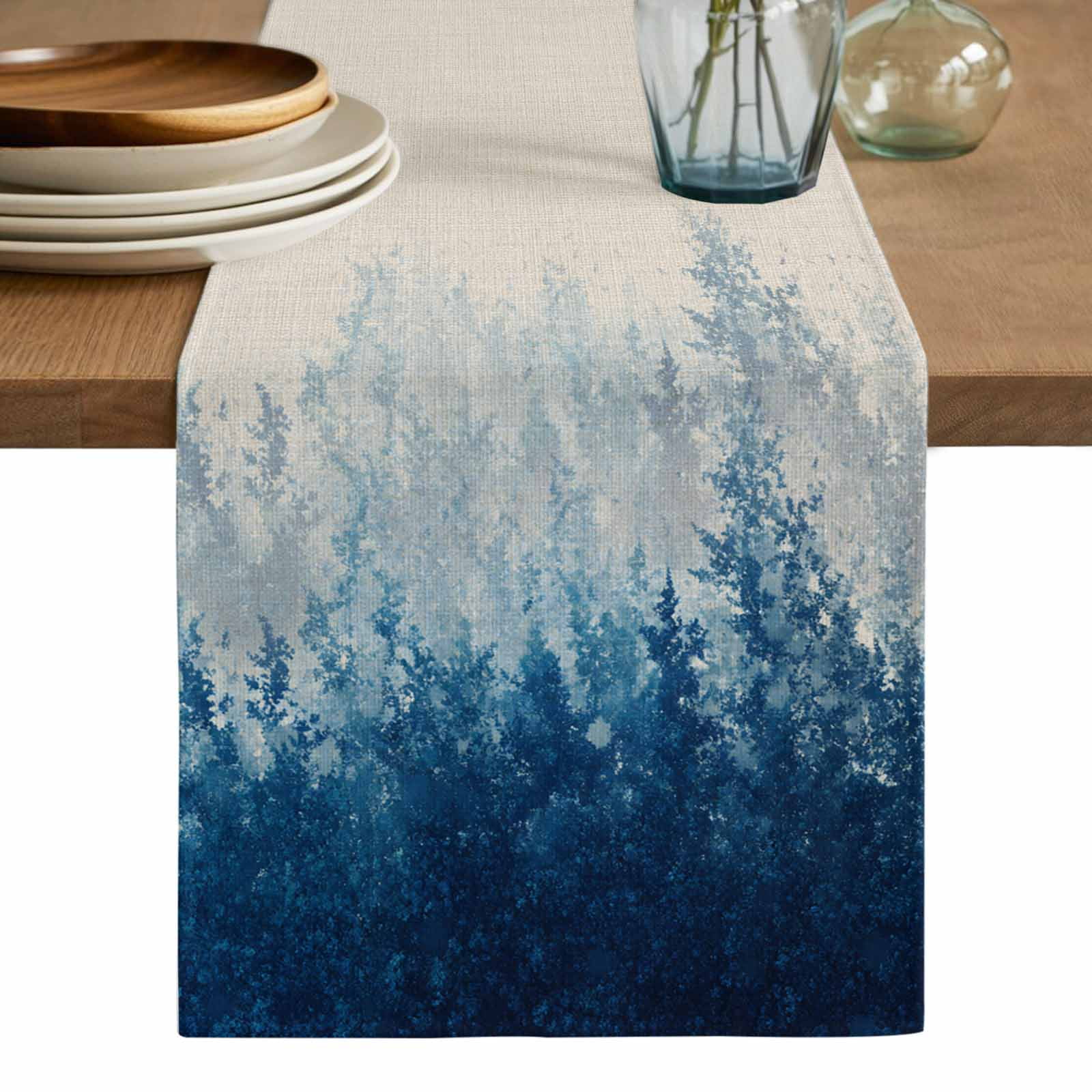 Blue Botanical Table Runner, Spring Summer Farmhouse Retro Beige ...