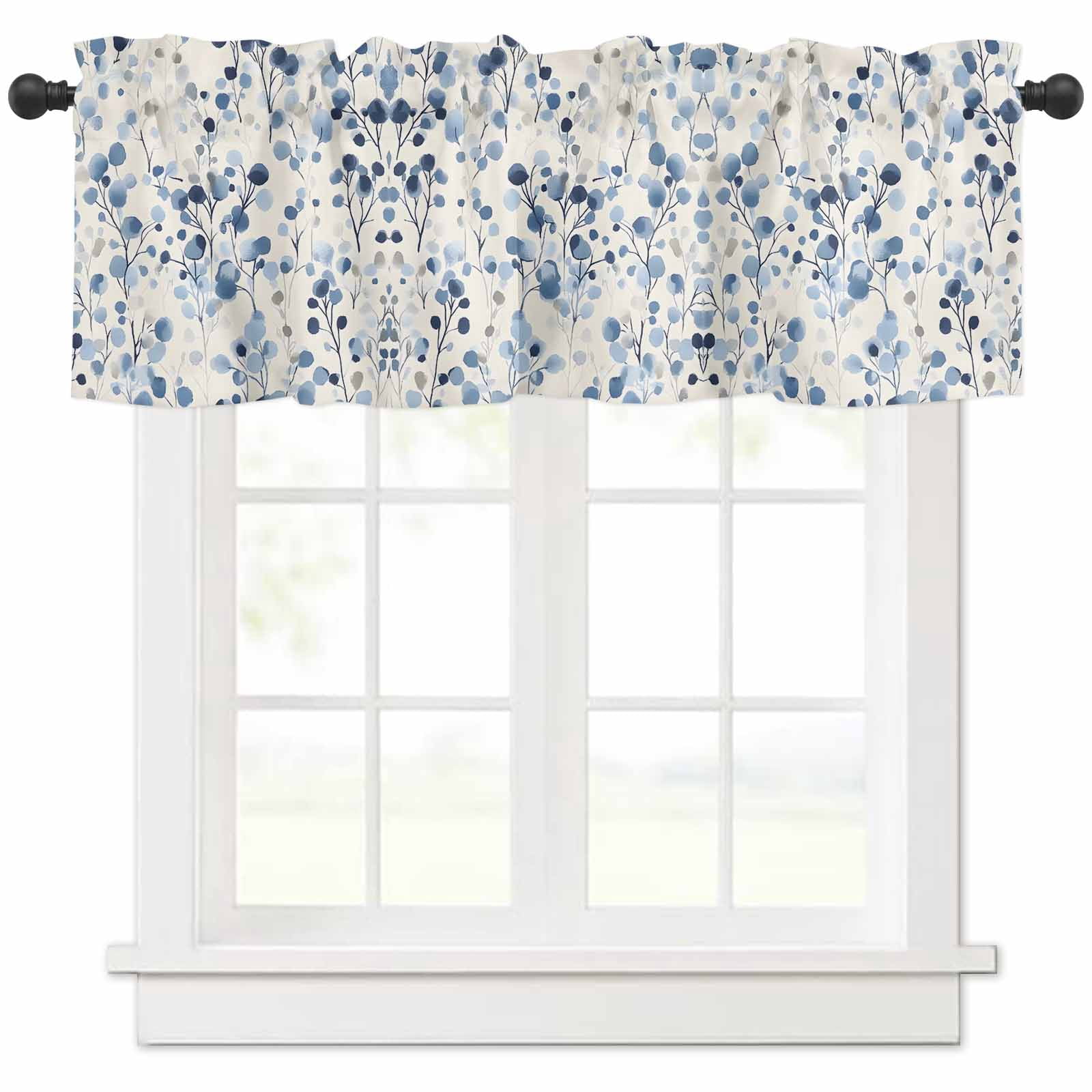 Blue Botanical Valances for Windows Farmhouse Kitchen Curtains Valances ...
