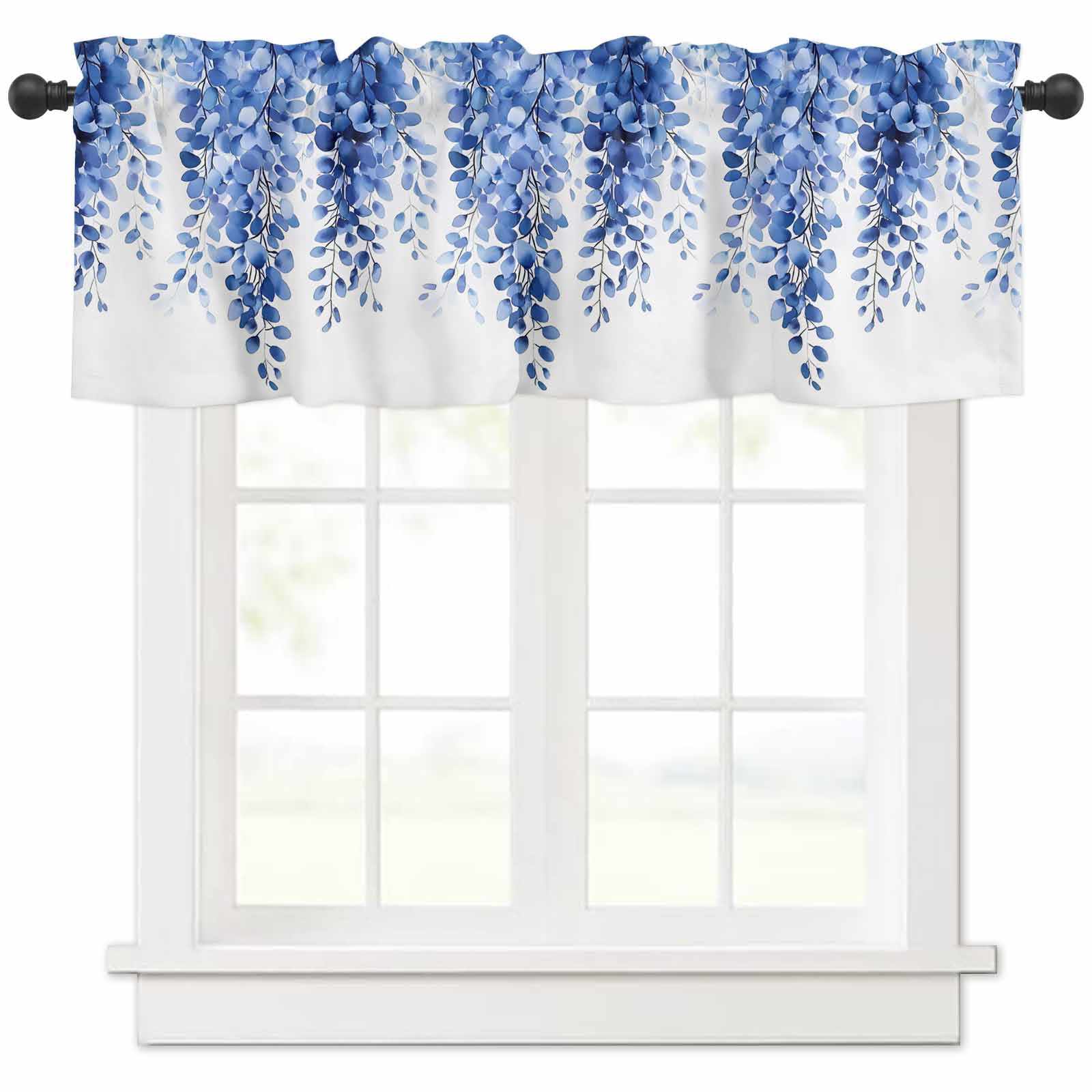 Blue Botanical Valances for Windows Farmhouse Kitchen Curtains Valances ...