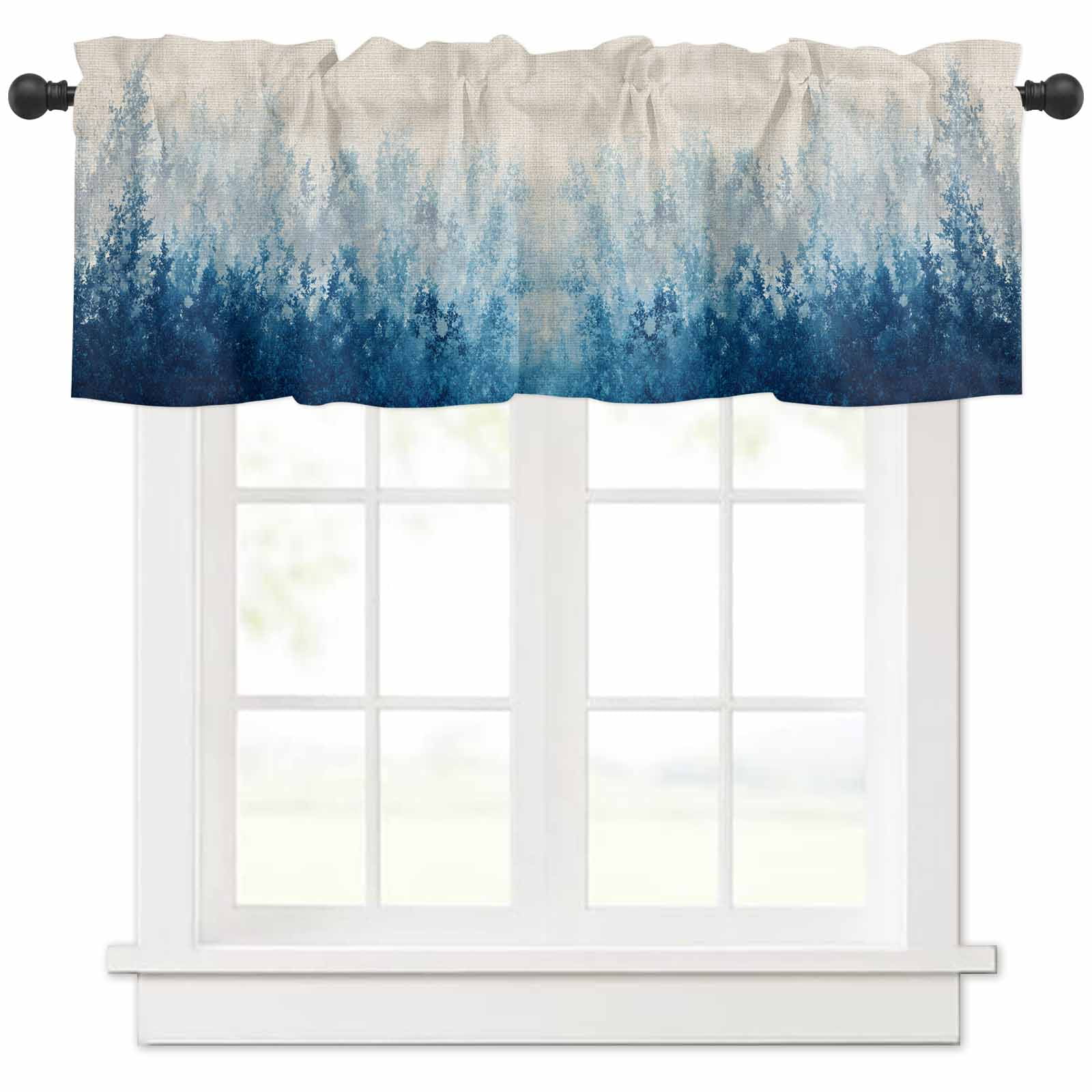 Blue Botanical Valances for Windows Farmhouse Kitchen Curtains Valances ...