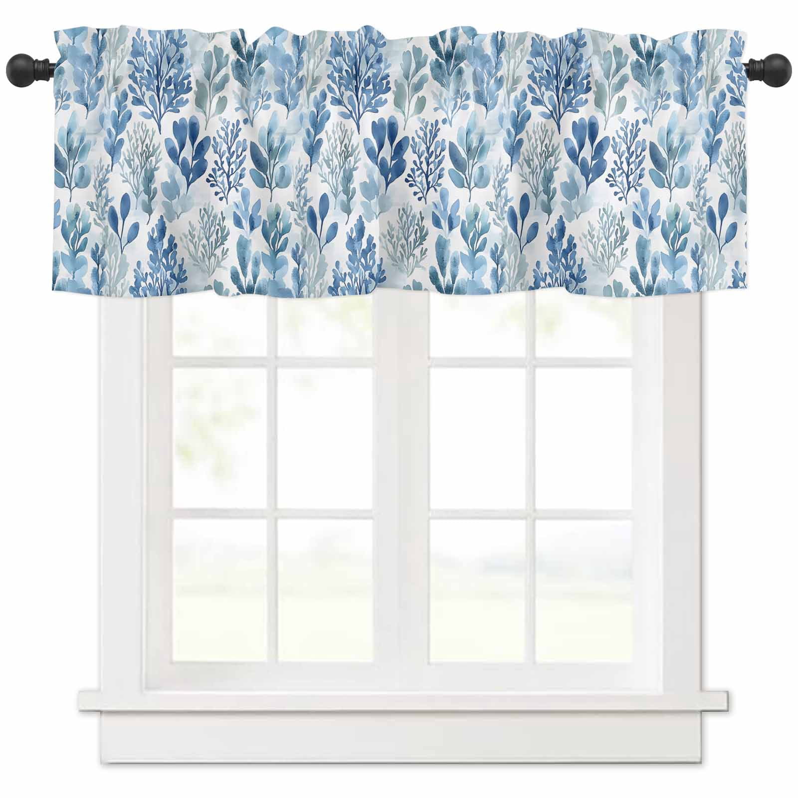 Blue Botanical Valances for Windows Farmhouse Kitchen Curtains Valances ...
