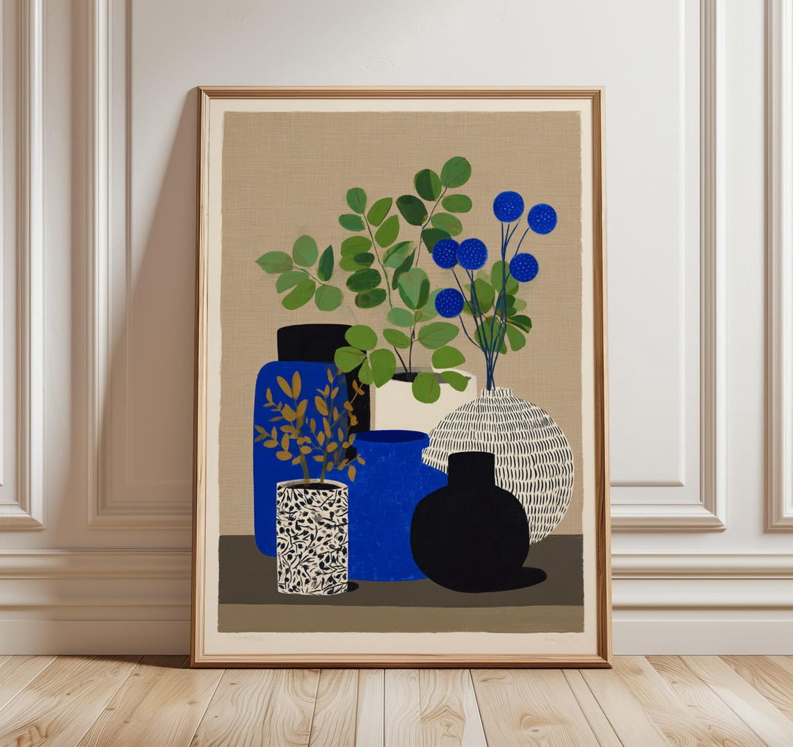 Blue Botanical Vase Modern Still Life Poster Unframed Paper Print ...