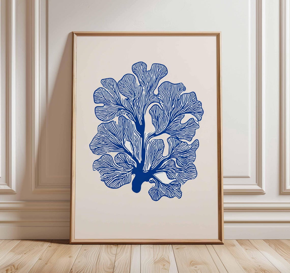 Blue Botanical Wall Art Minimalist Plant Modern Nature Illustration ...