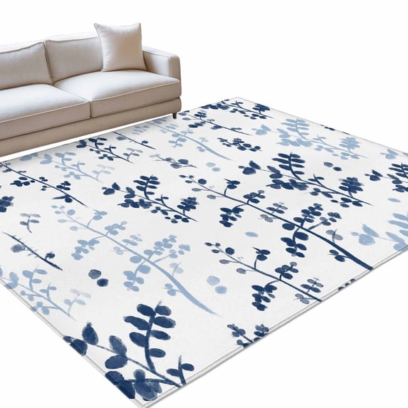 Blue Botanical Washable Rug 5x7 Area Rug for Living Room Bedroom Non ...