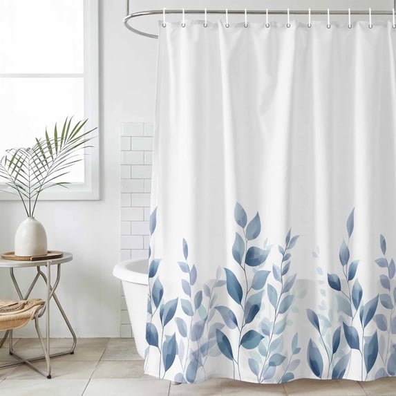 Blue Botanical Waterproof Fabric Shower Curtain, Pastoral Leaf ...