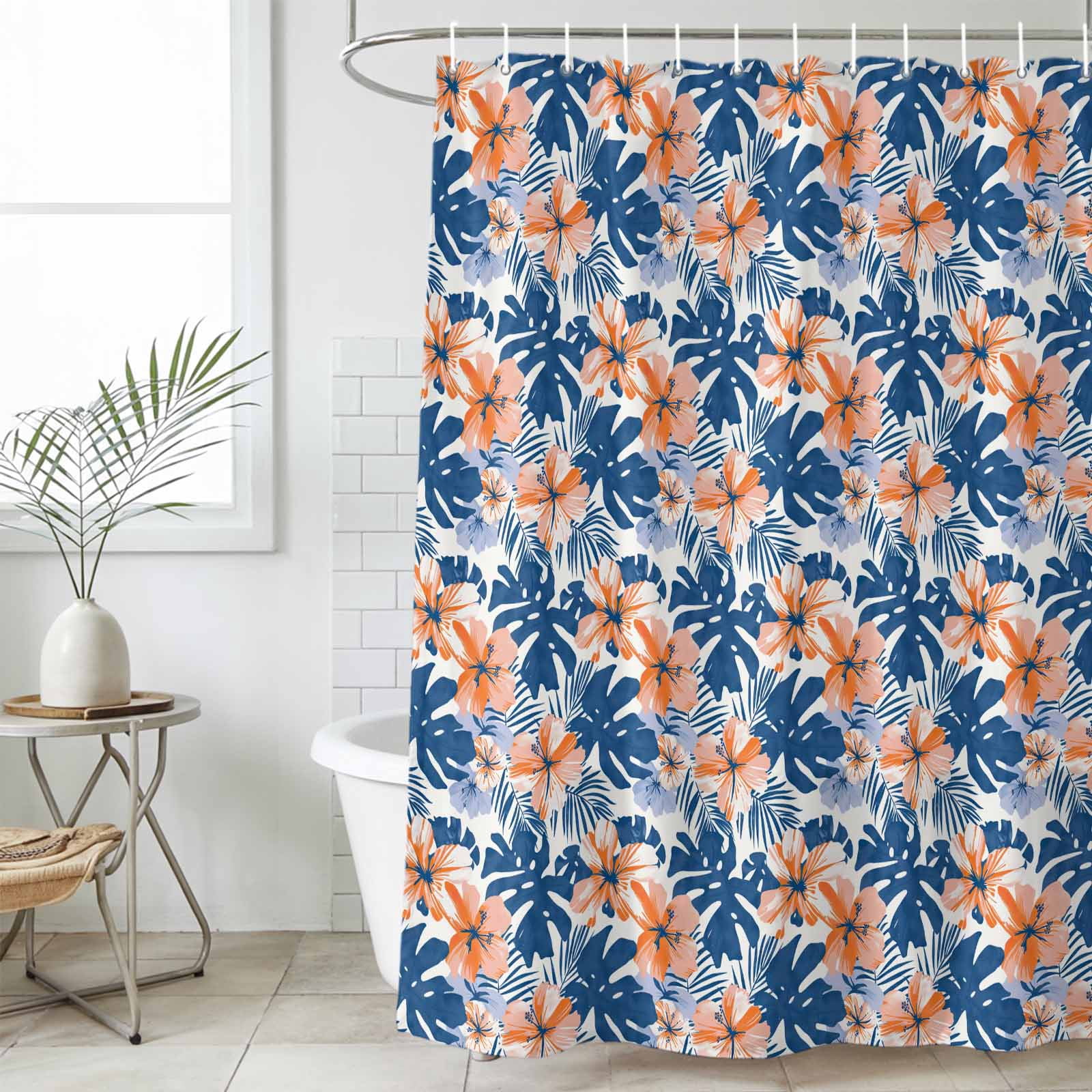 Blue Botanical Waterproof Fabric Shower Curtain,Tropical Plants Summer ...