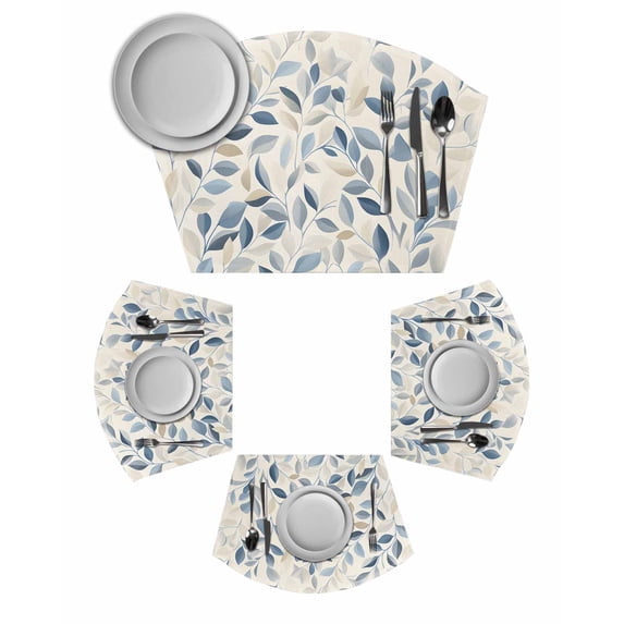 Blue Botanical Wedge Shaped Placemats Set of 6, Cotton Linen Fan Place ...