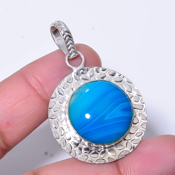 Blue Botswana Agate - Botswana Handmade 925 Sterling Silver Pendant 1. ...