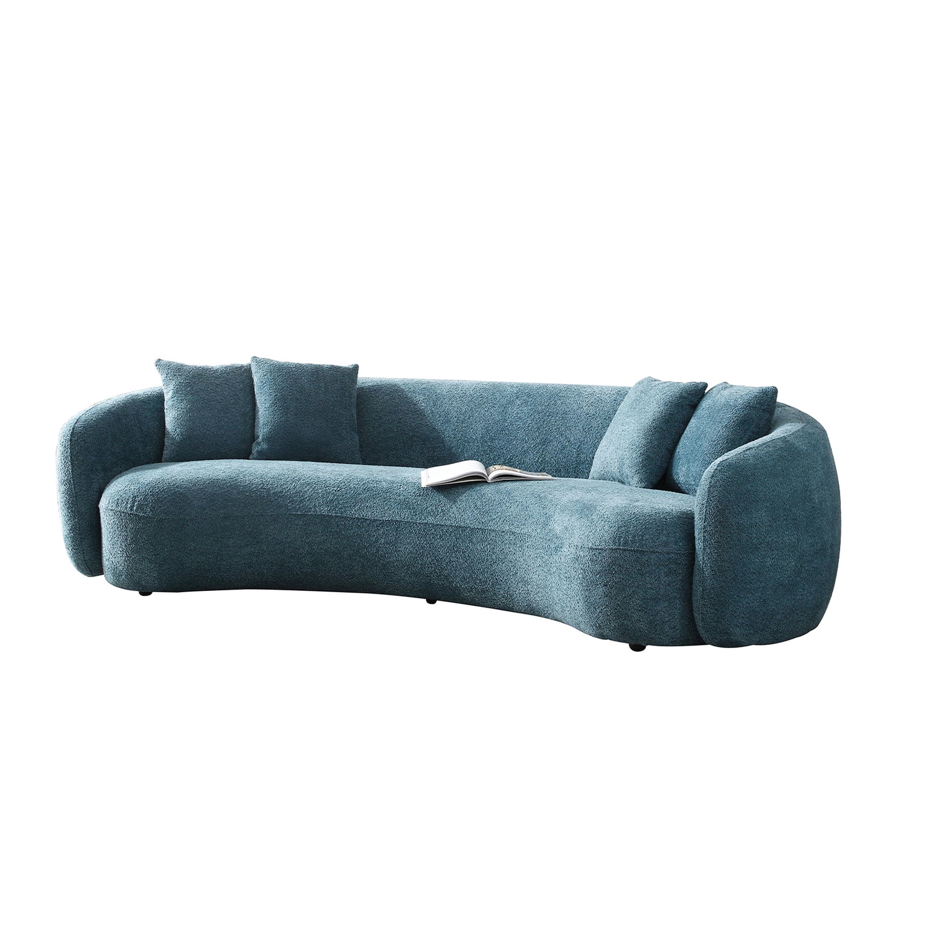 Blue Boucle Material Curved Sofa | 5 - Seater Half - Moon for Living ...