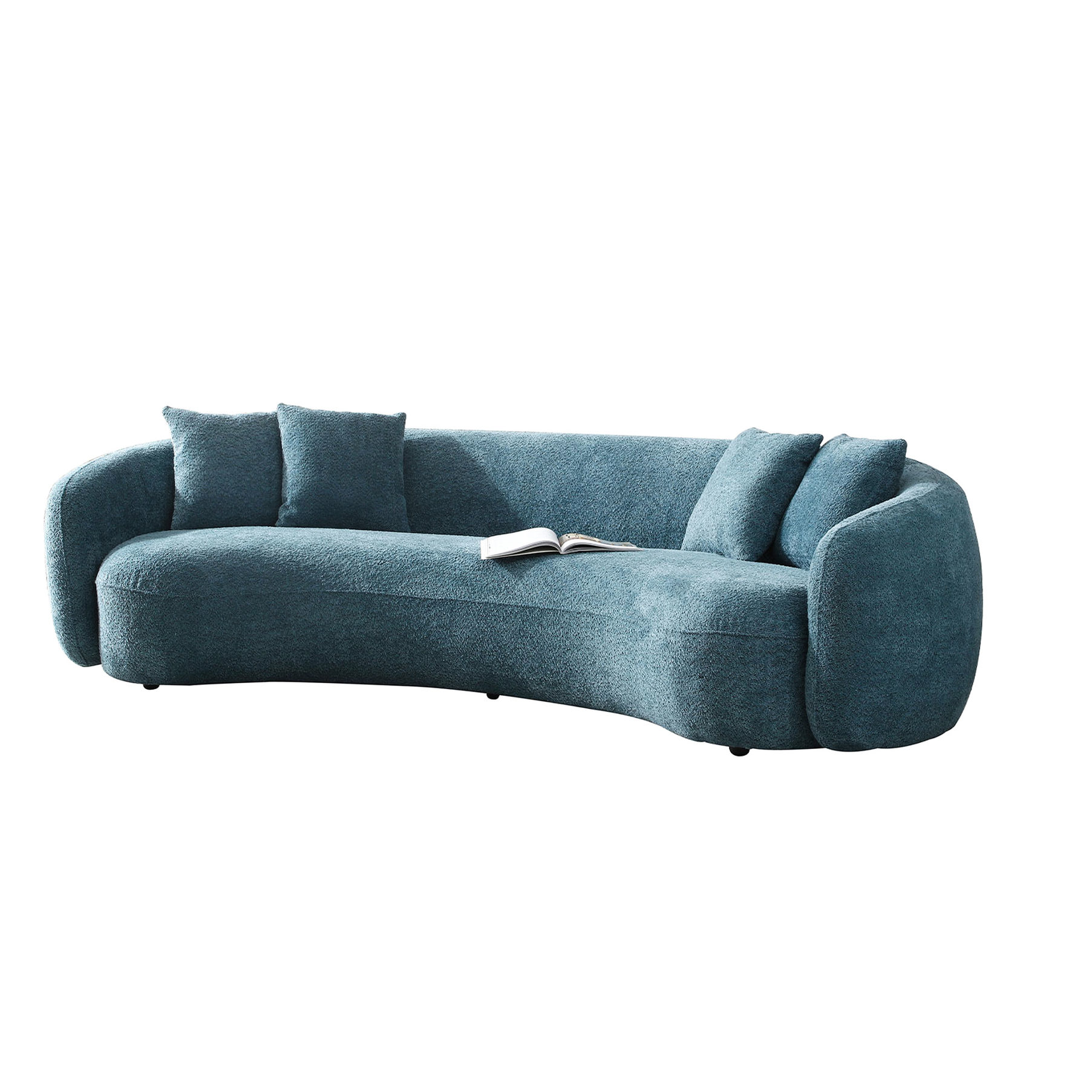 Blue Boucle Modern 5 - Seater Sofa with Sinuous Silhouette - Enhance ...
