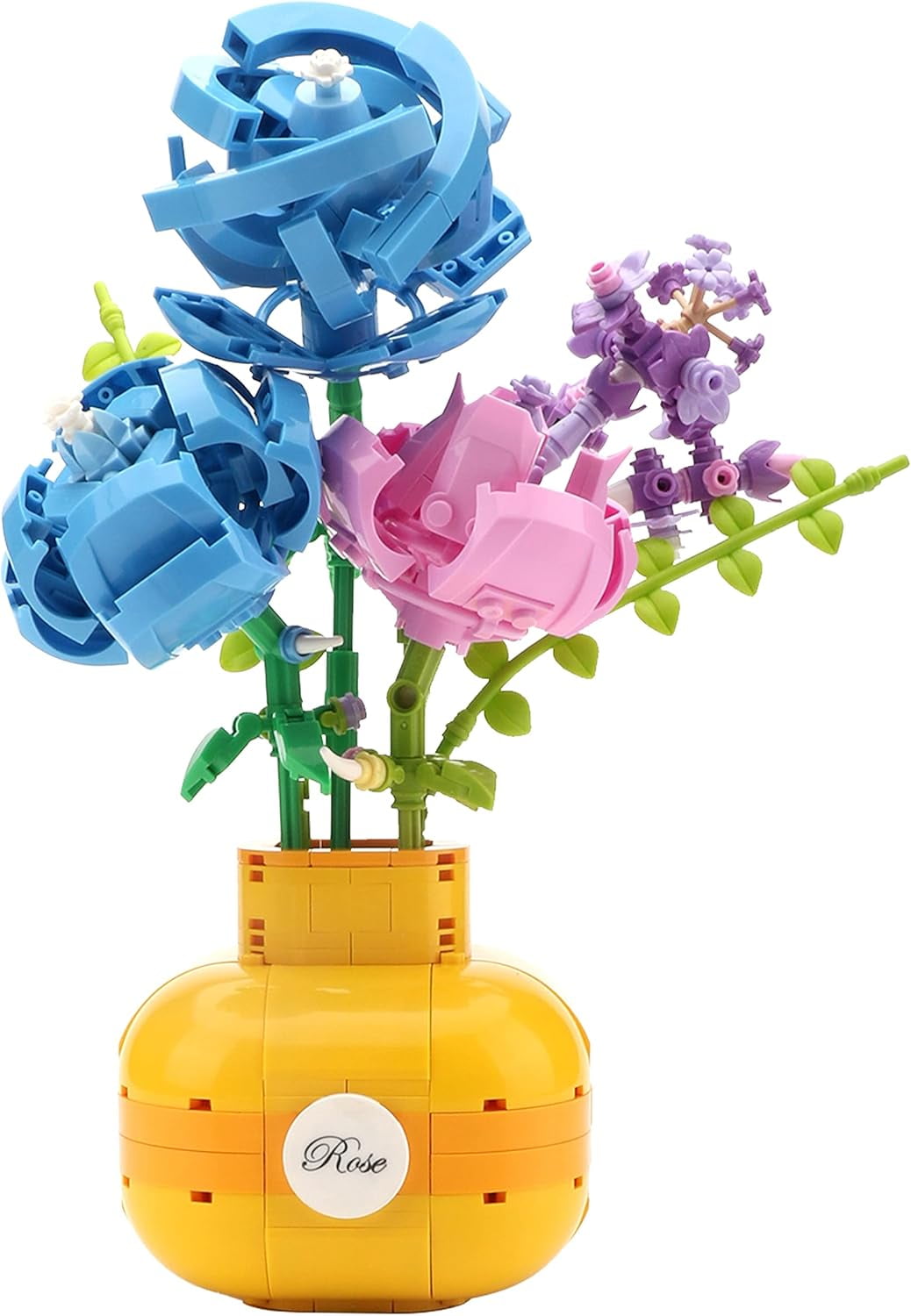 Blue Bouquet Building Blocks Set Blue Roses with Vase for Adults or ...