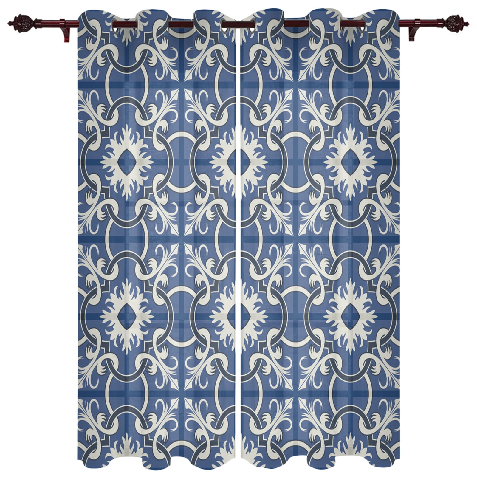 Blue Bouquet Flower Square PlaidWindow Curtains for Living Room Bedroom ...