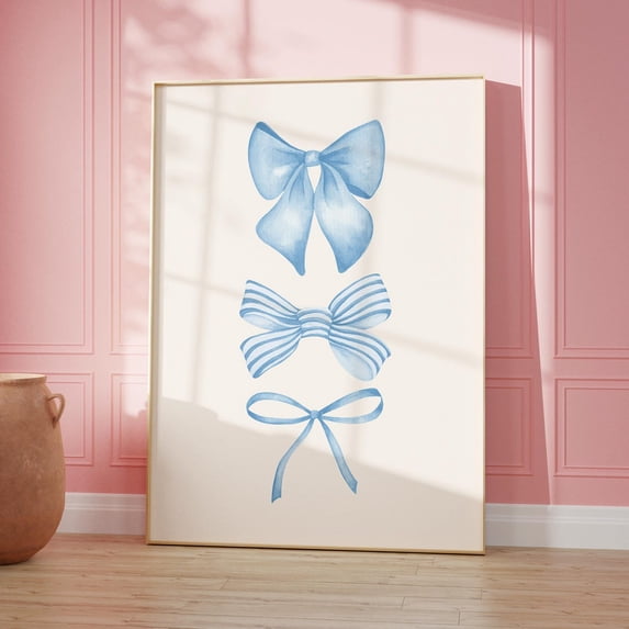 Blue Bow Balletcore Coquette Wall Art, Unframed Paper Print Size 24x36 ...