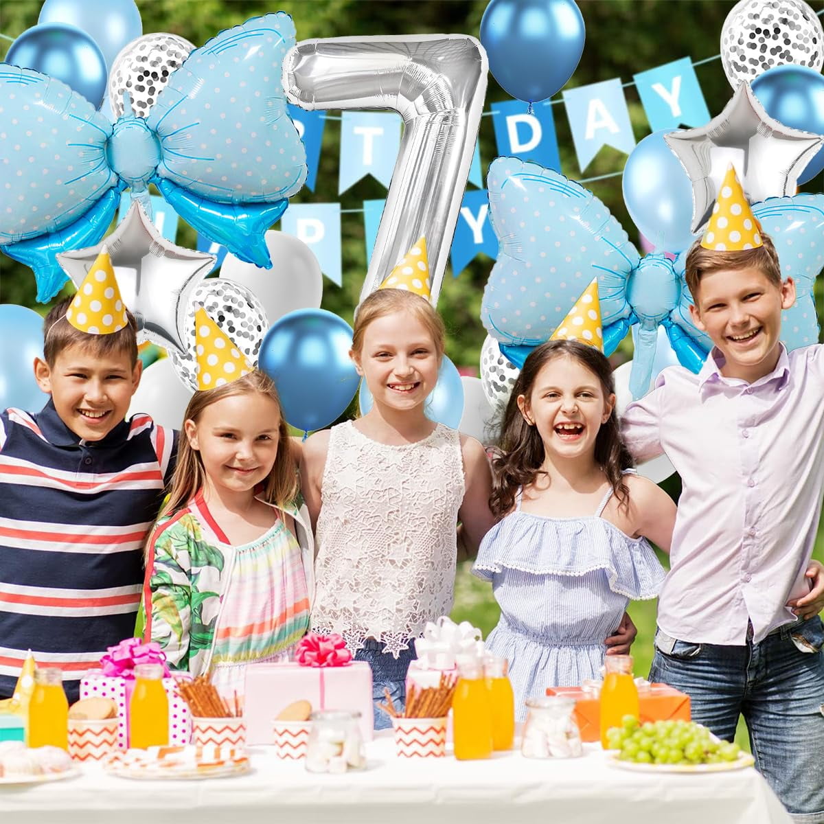 Blue Bow Balloons, AJH3 Silver 7 Balloon Number, 12 Inch Blue And White ...