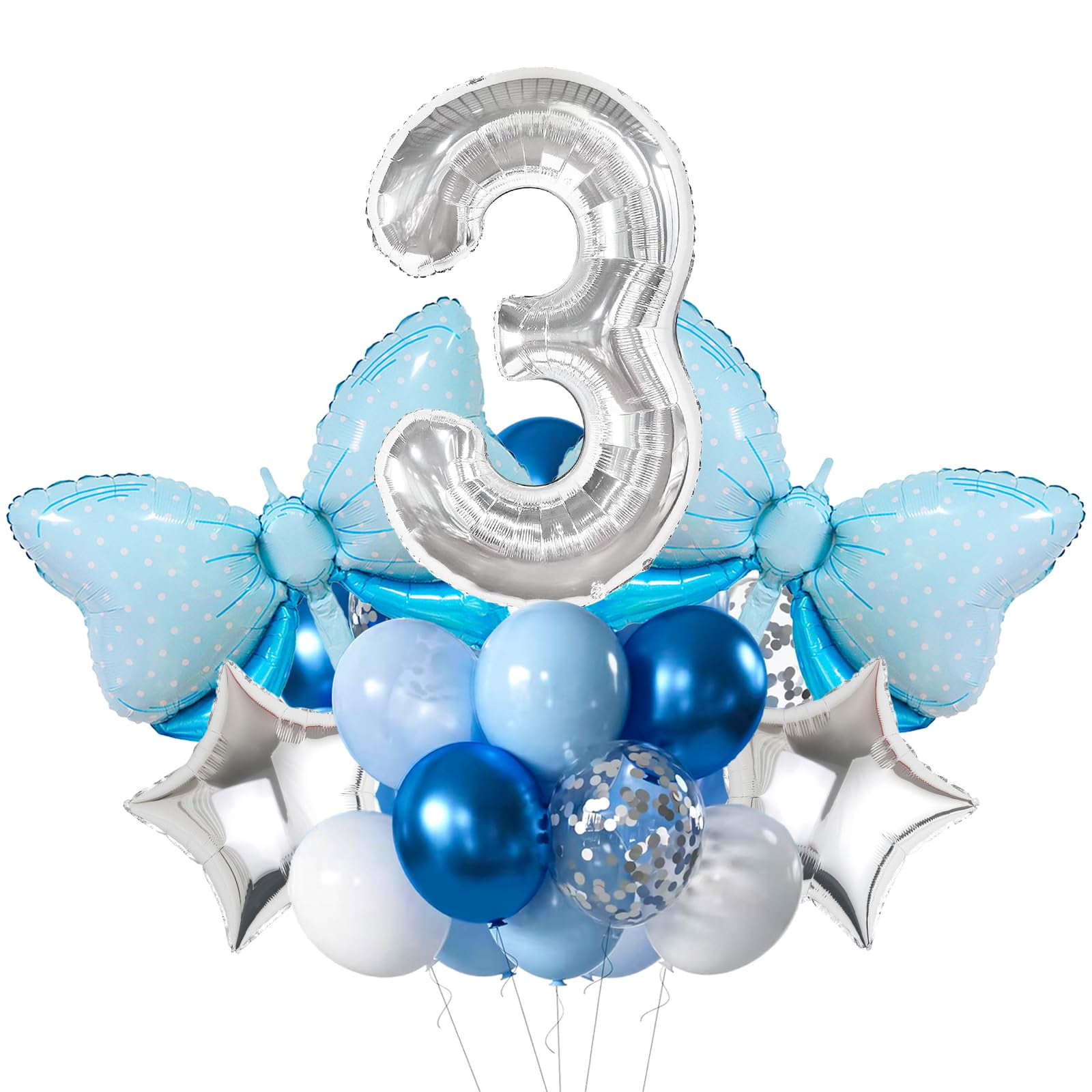 Blue Bow Balloons, Silver SSF20 3 Balloon Number, 12 Inch Blue And ...