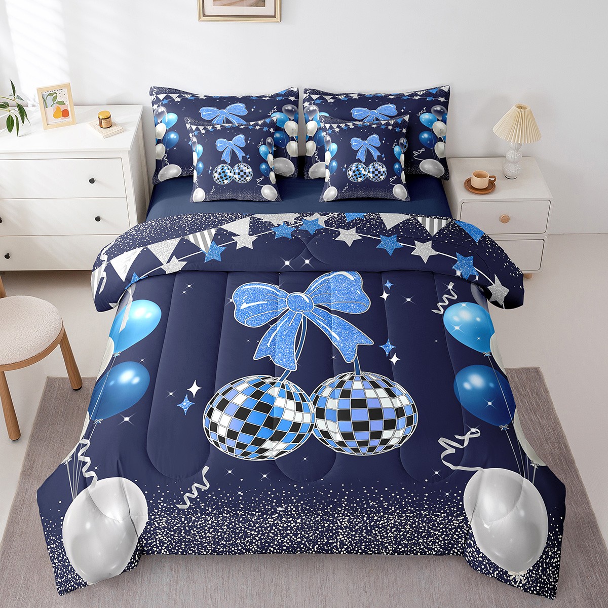 Blue Bow Bedding Watercolor Bow Blue And Black Birthday Decorations ...