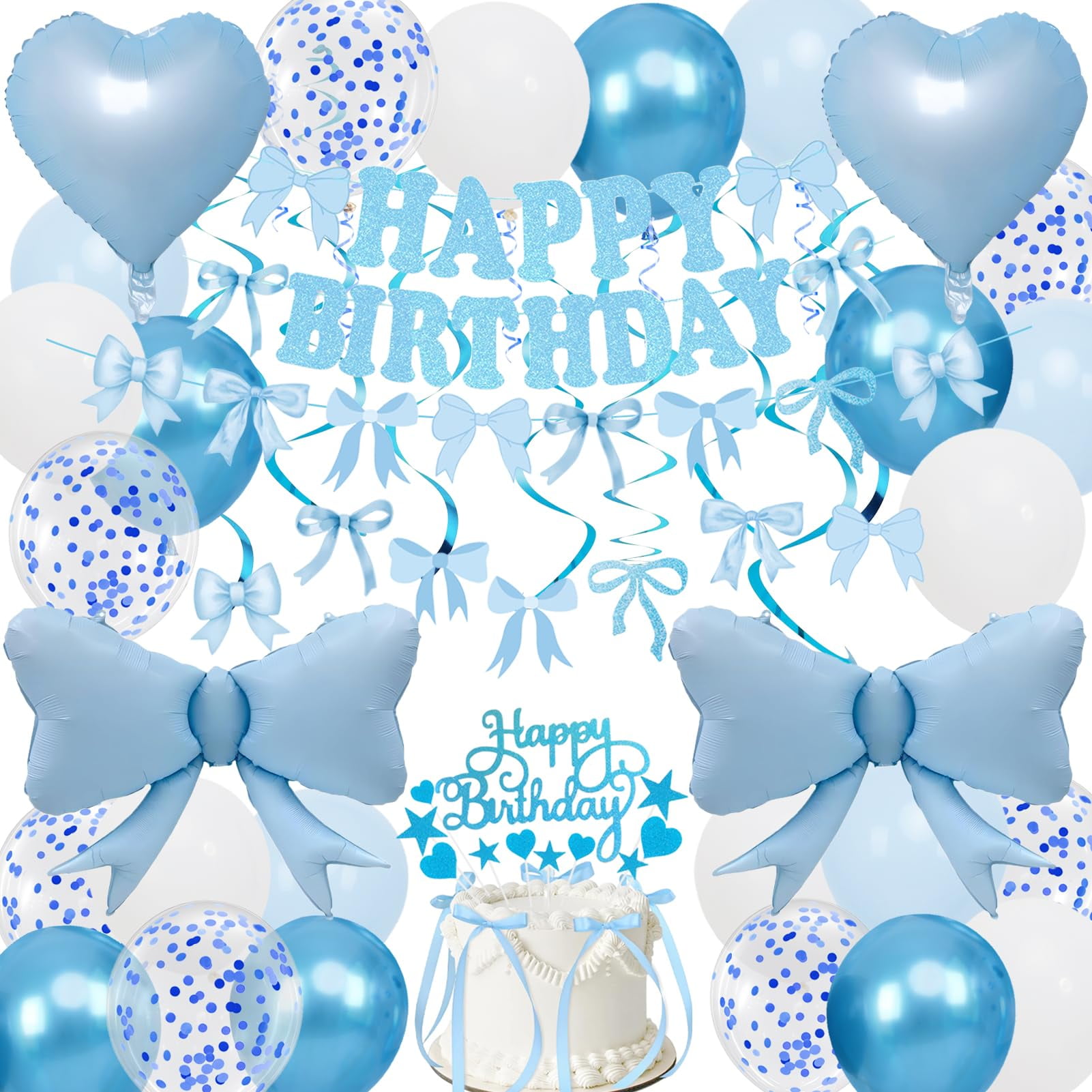 Blue Bow Birthday Decorations, Happy Birthday ZLK1 Banner Garland and ...
