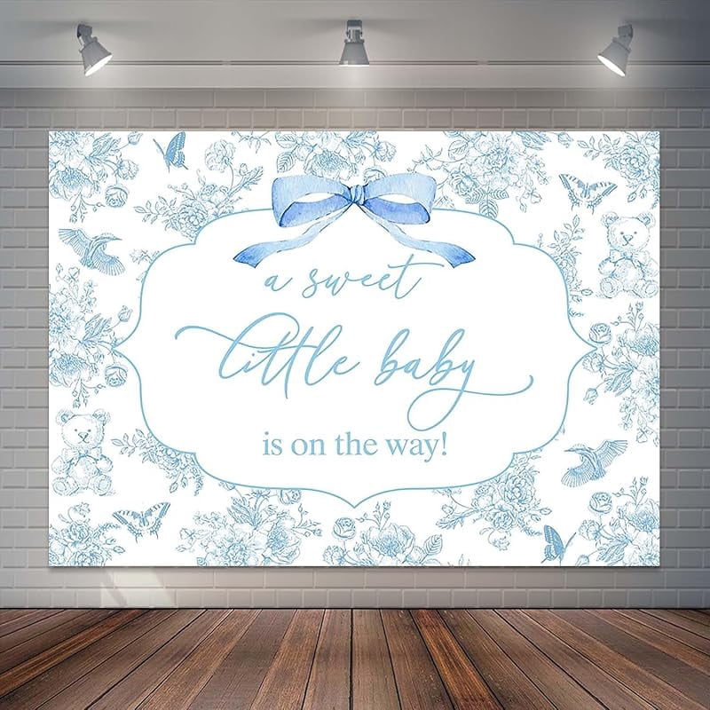 Blue Bow Boy Baby Shower Backdrop Blue Floral Toys Baby Shower Newborn ...