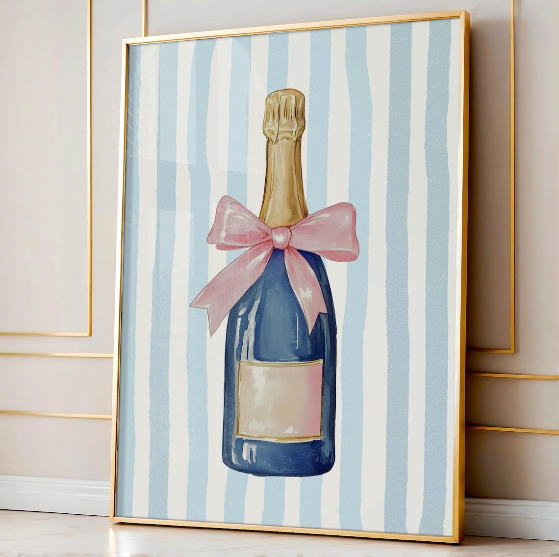 Blue Bow Champagne Print, Coquette Bar Cart Art, Alcohol Poster ...