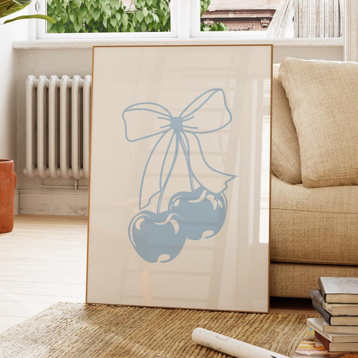 Blue Bow Cherry Print, Coquette Room Decor, Light Blue Bow Poster, Old ...