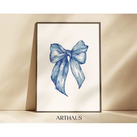 Blue Bow Coquette Aesthetic Ribbon Preppy Dorm Decor, Stretched Canvas ...