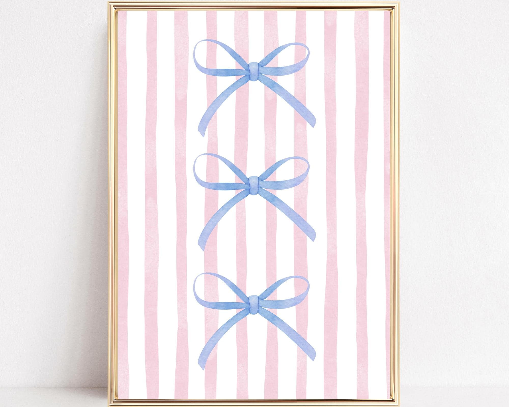 Blue Bow Coquette Wall Art Preppy Dorm Cute Girls Nursery Decor ...