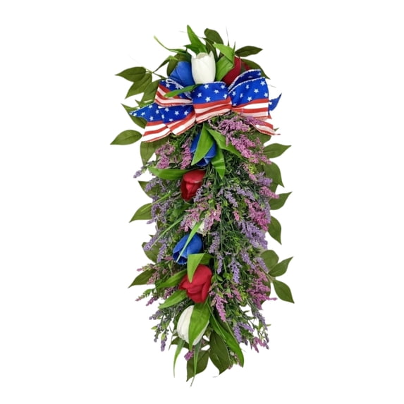 Blue Bow Decor, 4Th of July Decor, 34 in Teardrop Swag, Artificial ...