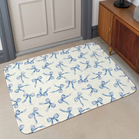 Blue Bow Front Door Mat Indoor Entrance, Watercolor Bow Retro Cute ...