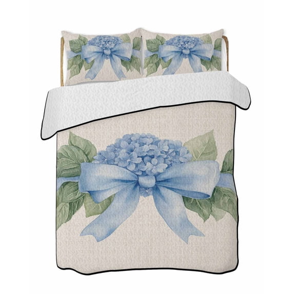 Blue Bow Hydrangea Quilts Bedding Set King Size Spring Floral Green ...