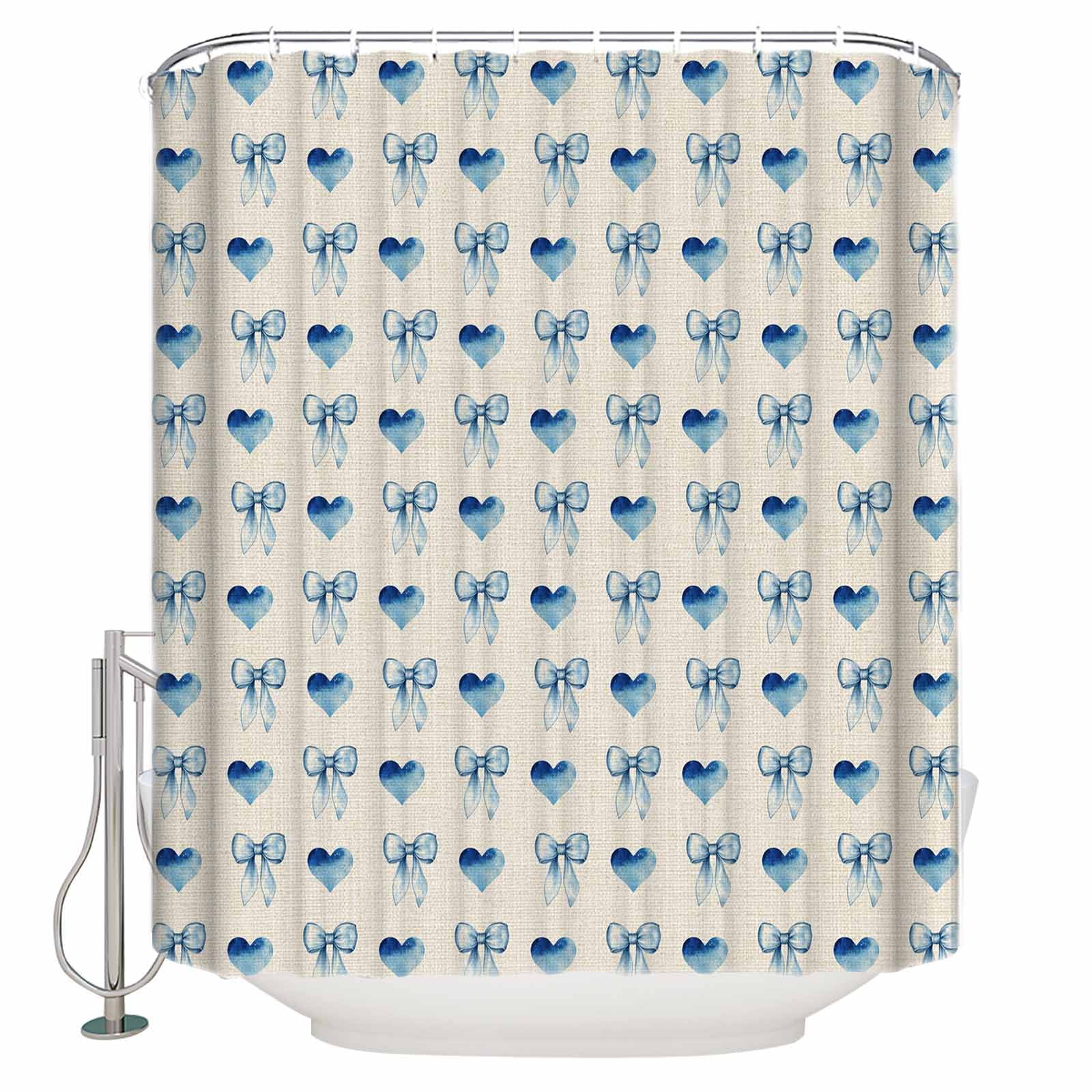 Blue Bow Love Bathroom Shower Curtains with 12 Hooks Polyester ...