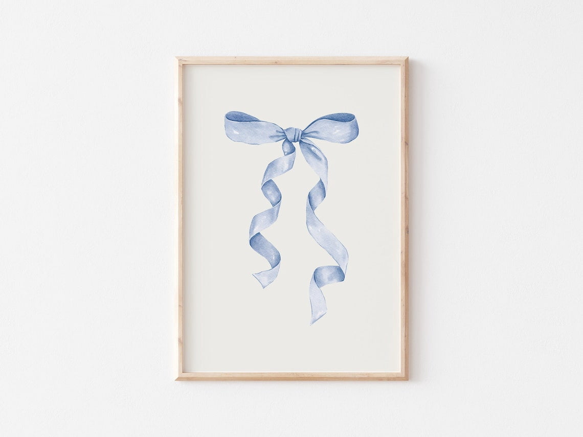 Blue Bow Nursery Print, Coastal Coquette Room Decor, Unframed Paper ...