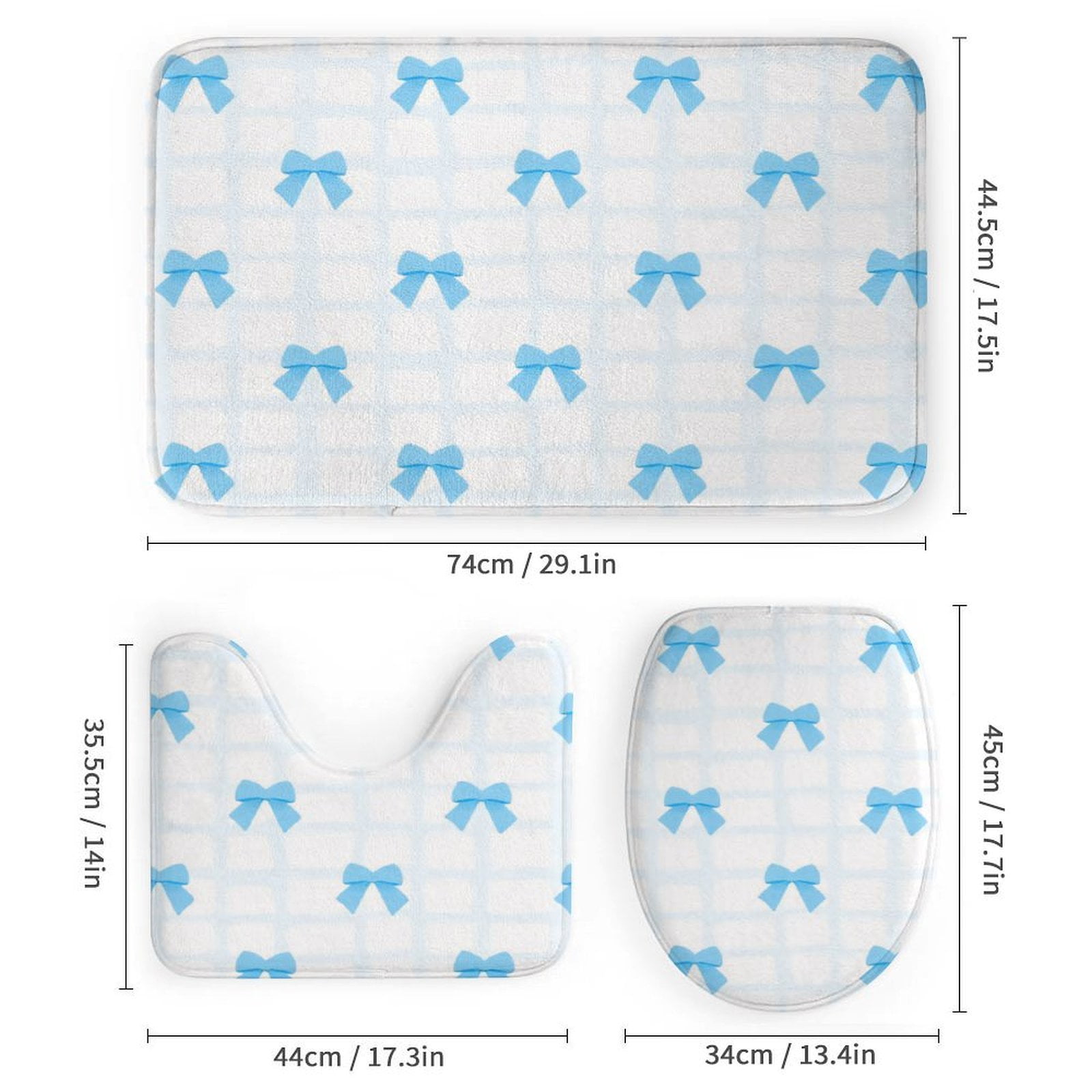 Blue Bow Pattern(1) Bathroom Rugs Sets 3 Piece Toilet Lid Cover and ...